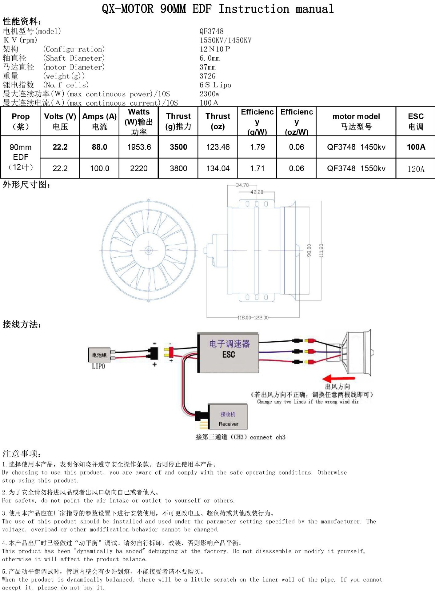 Brushless Motor 1450KV - QX-MOTOR